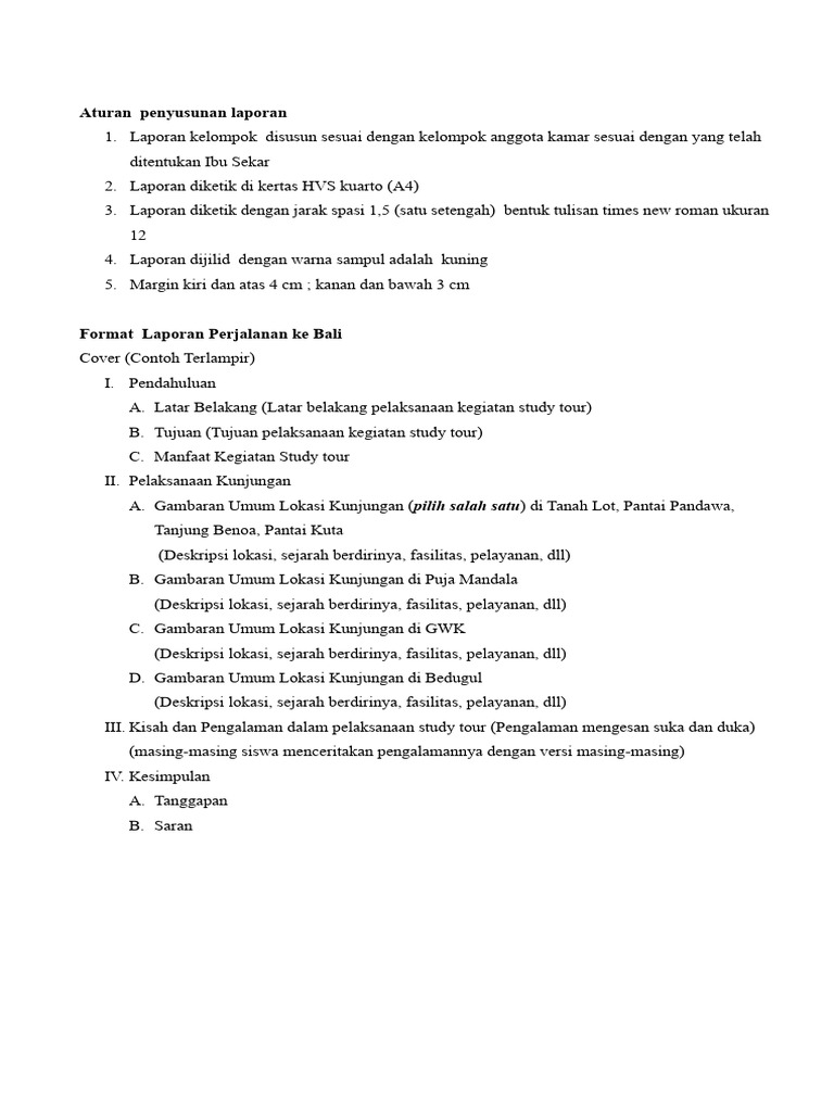 Aturan Penyusunan Laporan Study Tour Ke Bali | PDF | Karier ...