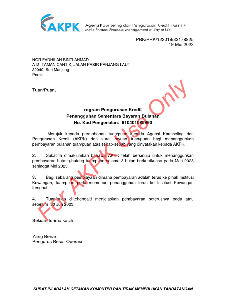 Contoh Surat Akpk | PDF