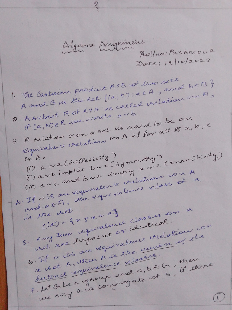 Algebra Assignment 1 | PDF