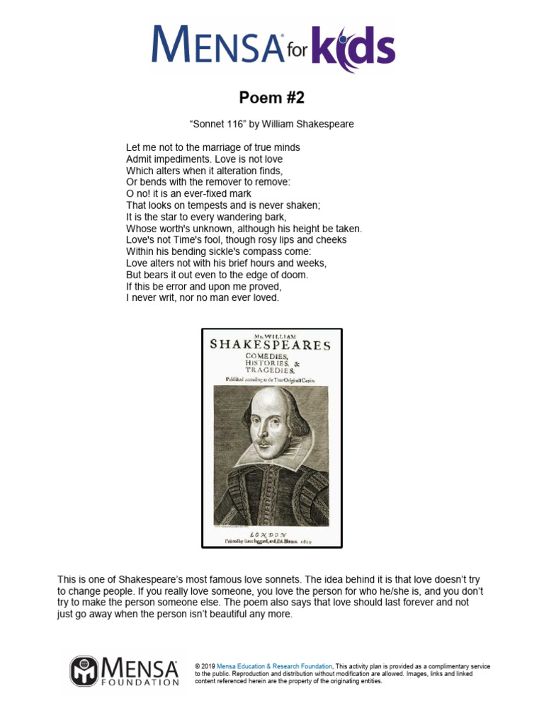 Shakespeare Sonnet 116 Pdf Rhetoric Poems