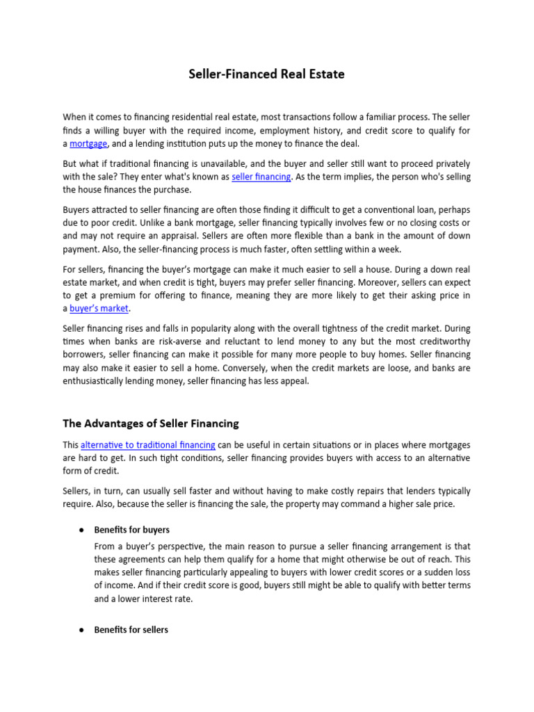 Seller Financing: A Real Estate Guide | PDF | Mortgage Loan | Loans