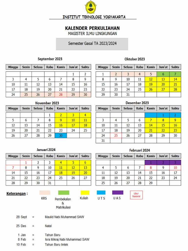Kalender Perkuliahan - Gasal 2023-2024 | PDF