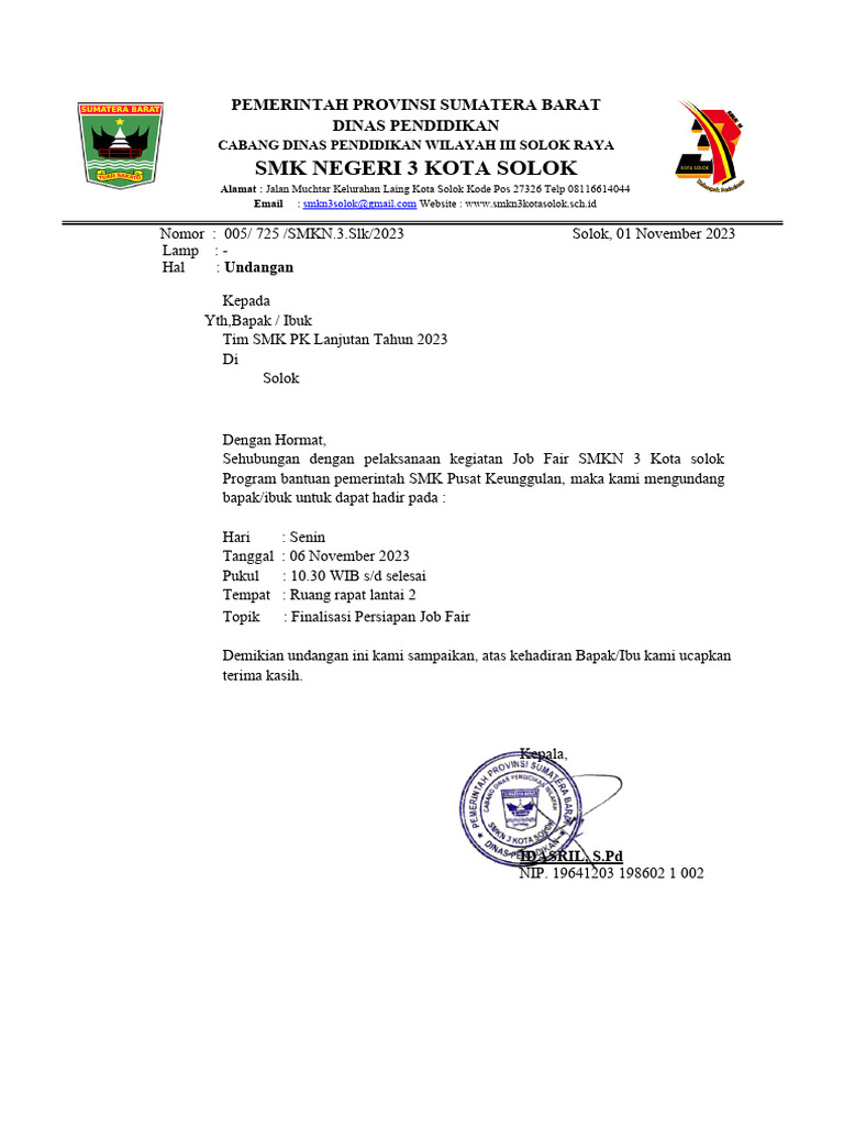Undangan Job Fair SMKN 3 Kota Solok | PDF