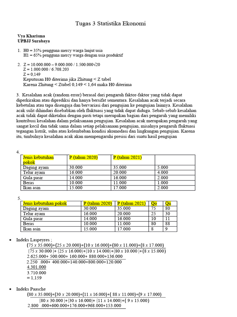 Tugas 3 Statistika Ekonomi | PDF