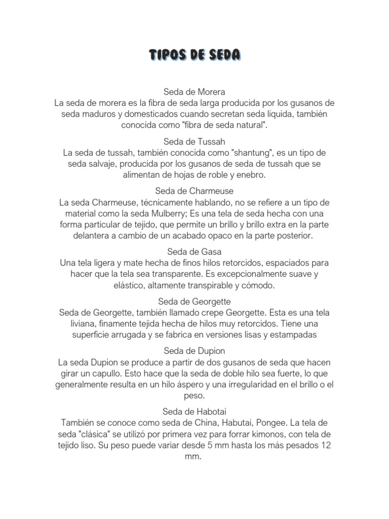 Tipos de Seda | PDF | Seda | Materiales