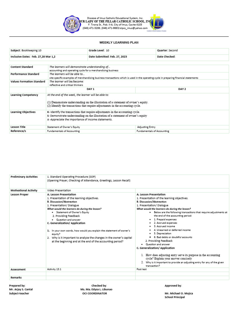 Bookkeeping10-Learning-Plan-Module 13 | PDF | Learning | Accounting