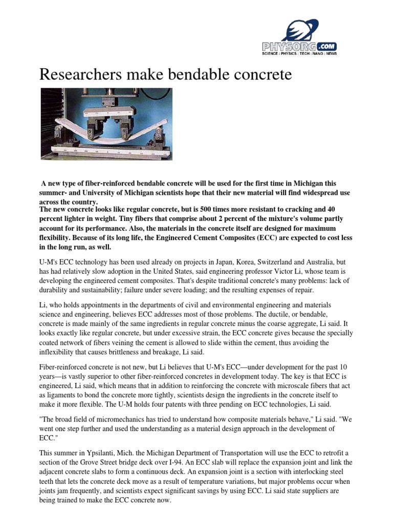 Uses of Bendable Concrete | PDF | Composite Material | Concrete