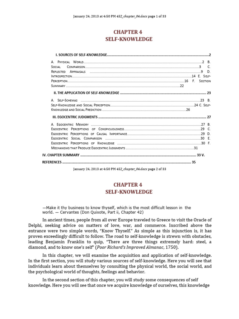 Understanding The Self Chapter4 - Self Knowledge | PDF | Mental Processes | Metaphysics Of Mind