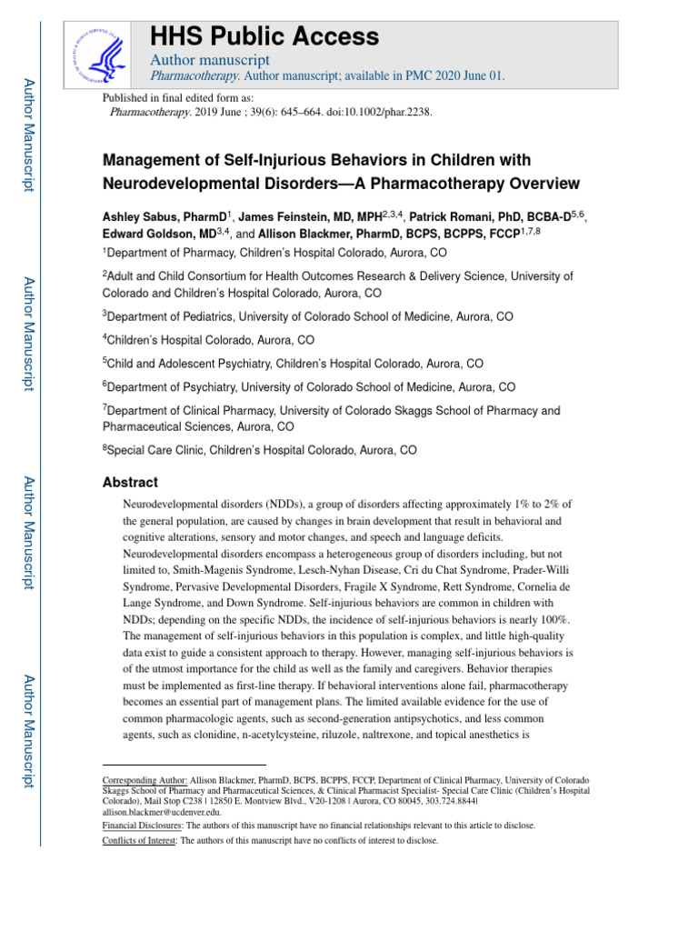 Managing Self-Injurious Behaviors in NDDs | PDF | Risperidone | Autism ...