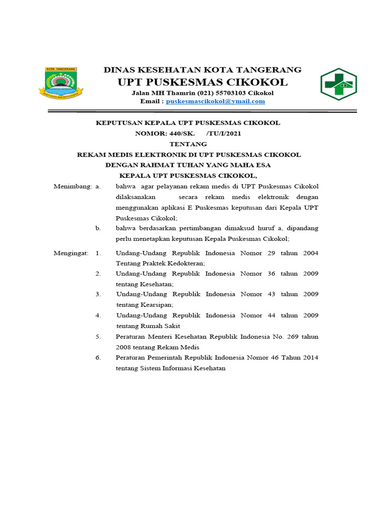 SK Rekam Medis Elektronik | PDF | Kesehatan Holistik