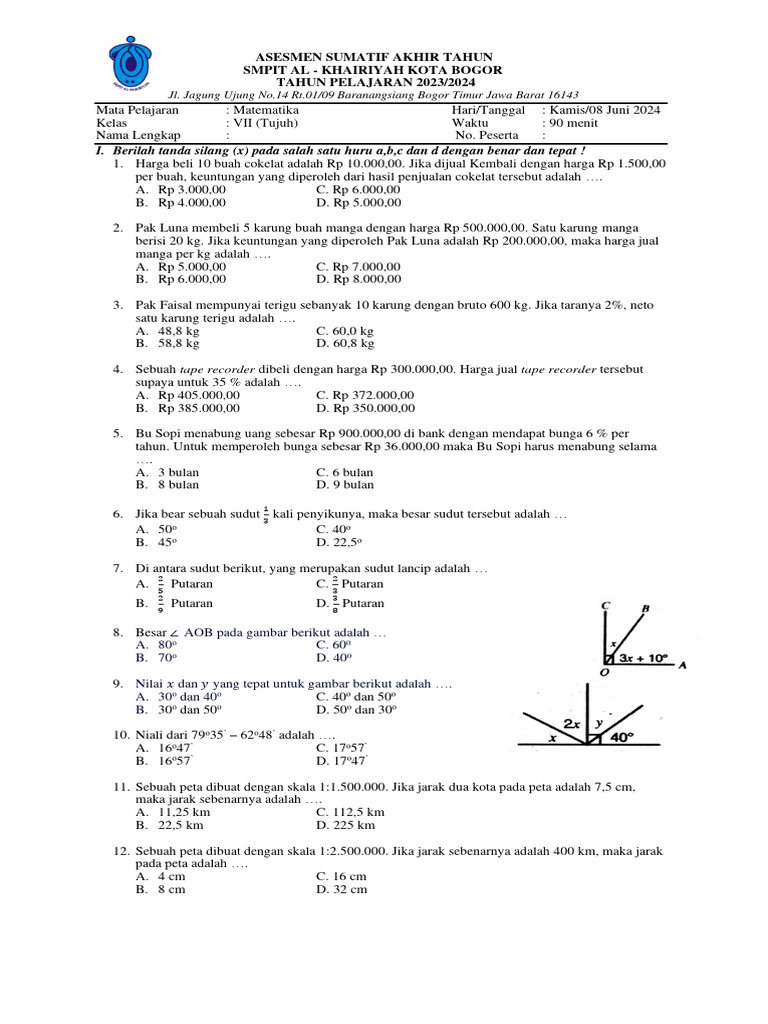 Soal Asat MTK 7 2024 | PDF