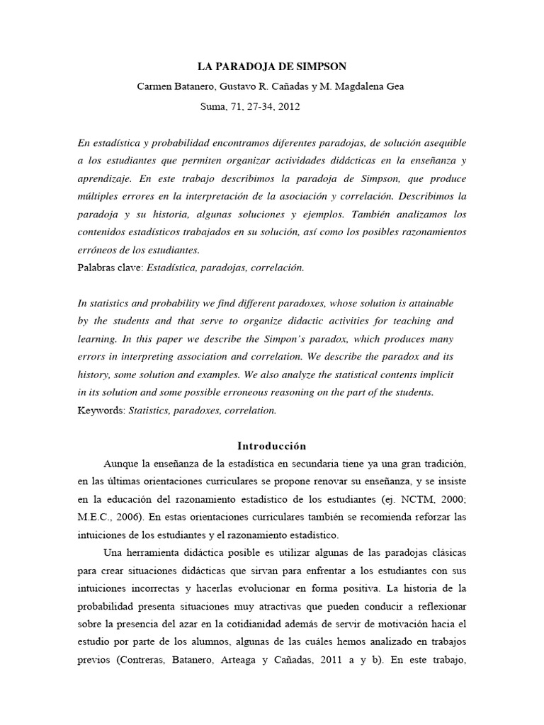 La Paradoja de Simpson | PDF | Teoría de probabilidad | Probabilidades ...