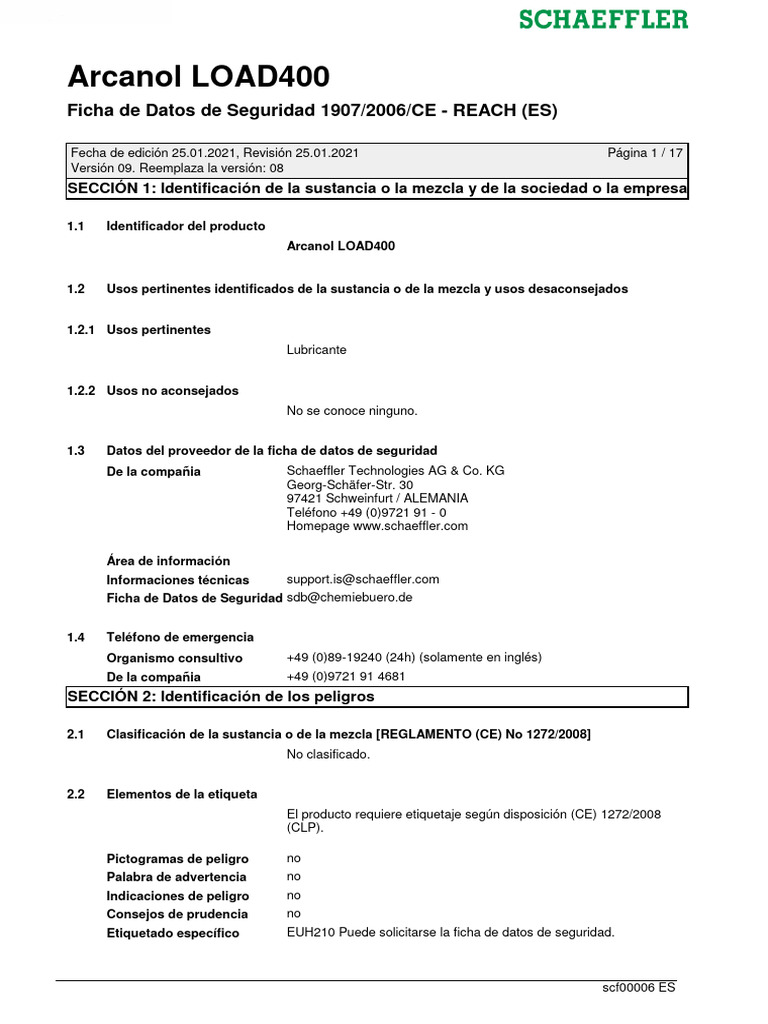 28.1msds-Arcanol Load 400 | Descargar gratis PDF | Residuos | Materiales
