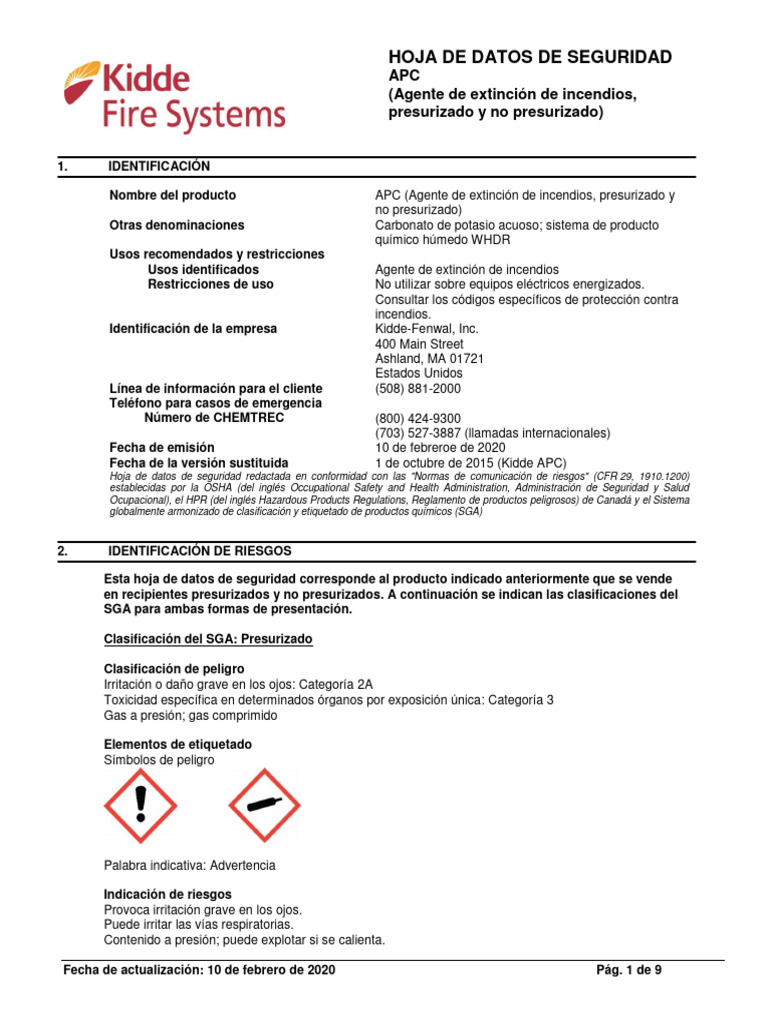 21.kidde Fire Systems APC Wet Chemical Safety Data Sheet 10-Feb 2020 ...