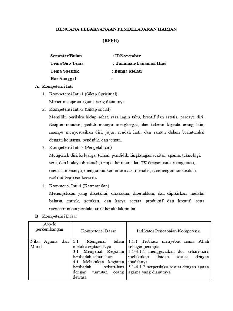 RPPH Bunga Melati | PDF