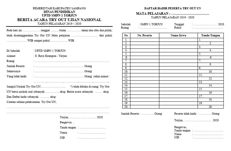 Berita Acara Try Out 2020 | PDF