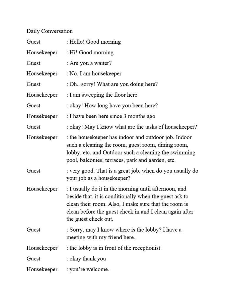 Daily Conversation Housekeeper | PDF
