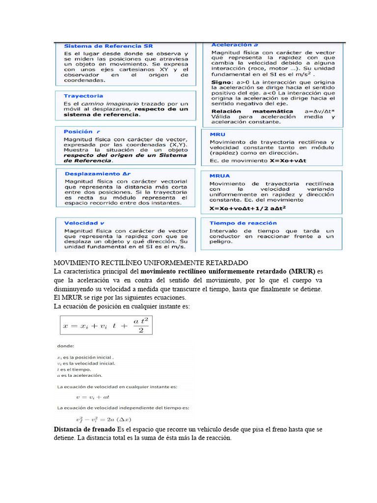 MOVIMIENTO RECTILÍNEO UNIFORMEMENTE RETARDADO | PDF
