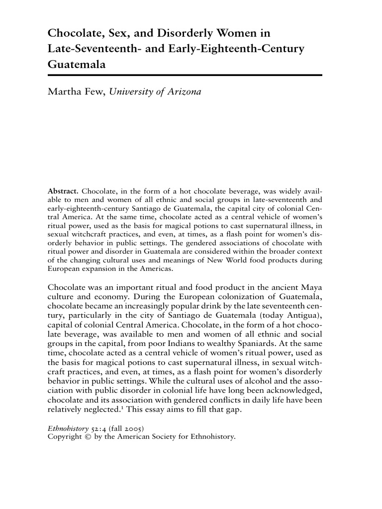 Chocolate, Sex, and Disorderly Women in Late-Seventeenth-and Early ...