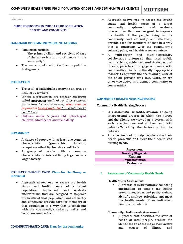 Midterm Lec CHN 2 | PDF | Nursing | Health Care