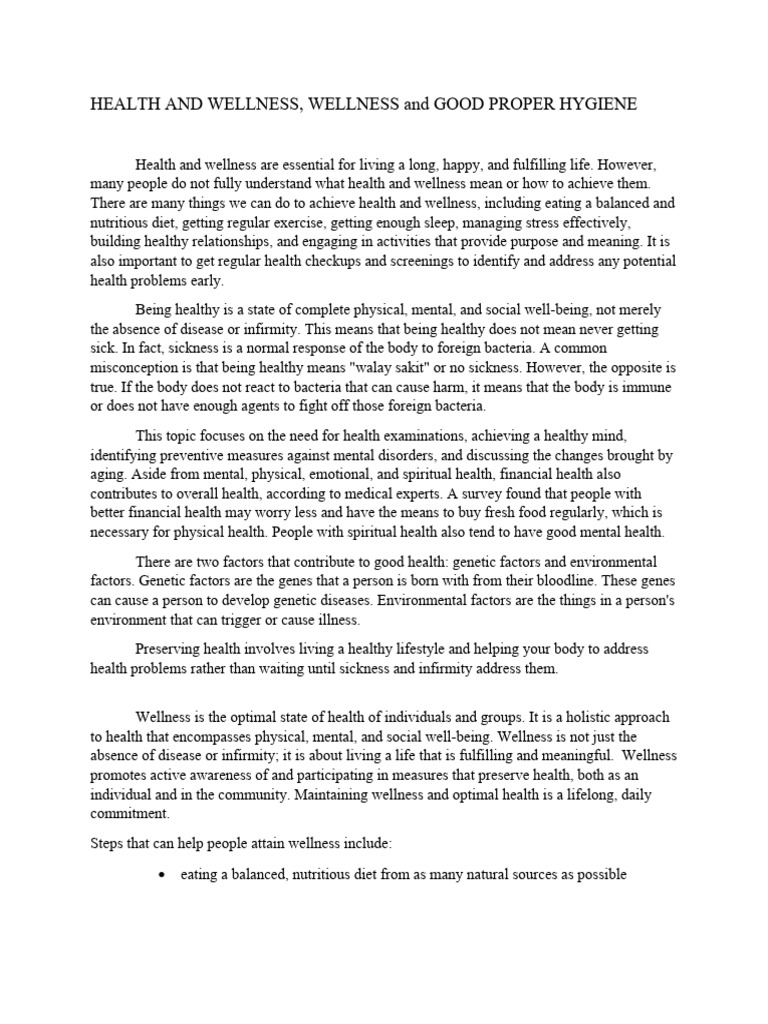 Health And Wellness Pdf Hygiene Hand Washing