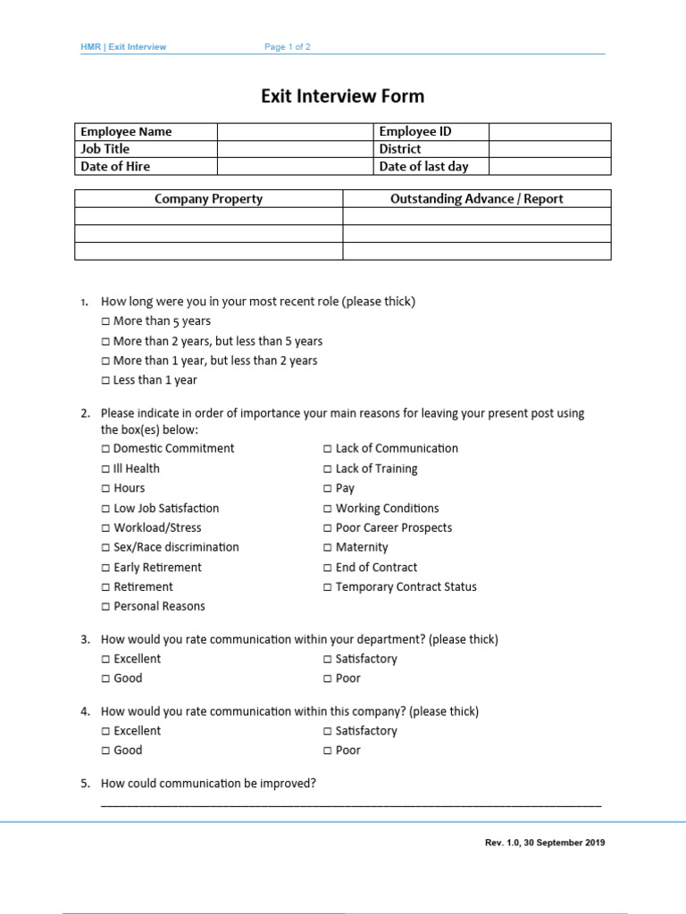 Exit Interview Form | PDF | Salary | Employment