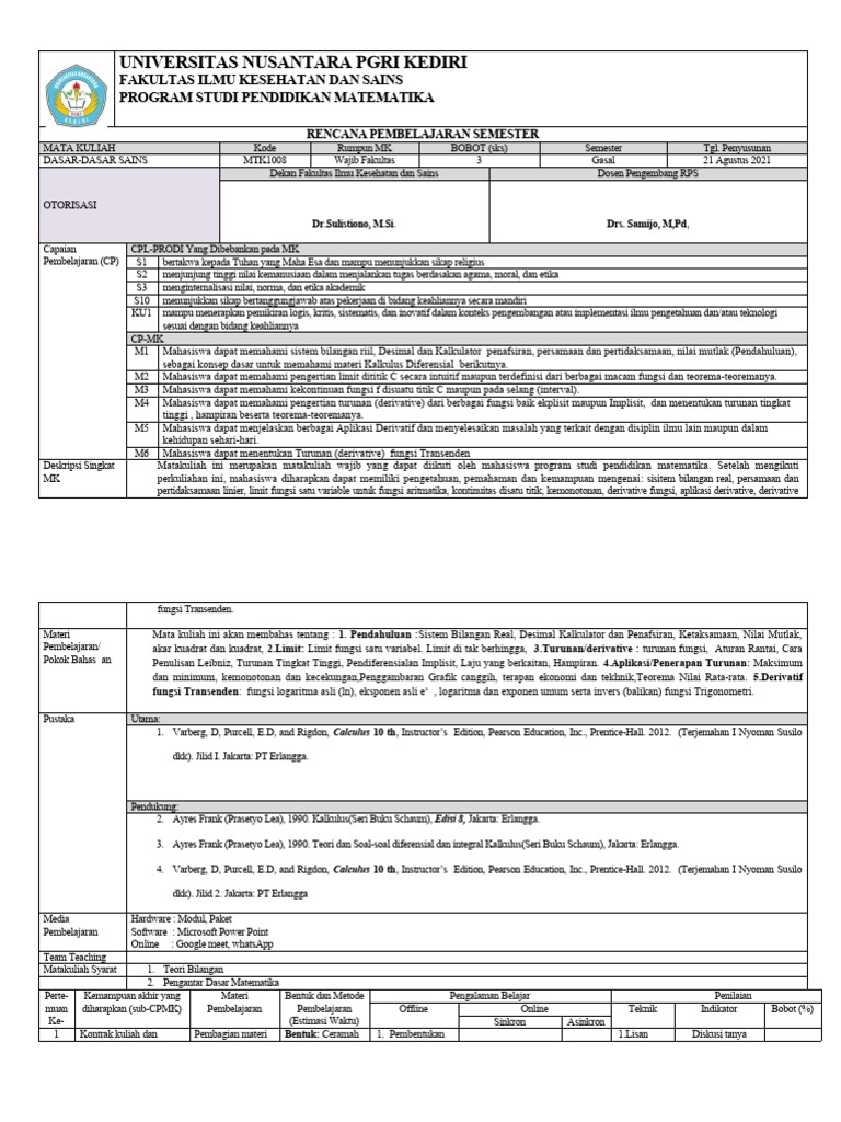 RPS Kalkulus Diferensial-PRODI PEND.MAT-1 | PDF