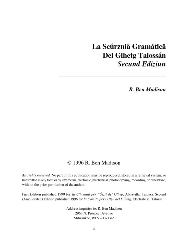 Talossan Grammar | PDF | Grammatical Gender | Grammatical Number