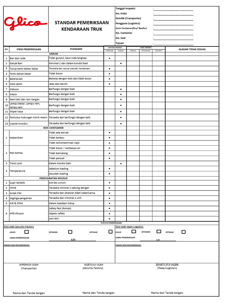 Form Checklist Kendaraan GMI | PDF
