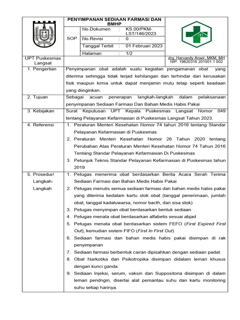 Sop Penerimaan Obat Fix Bangeeeet | PDF
