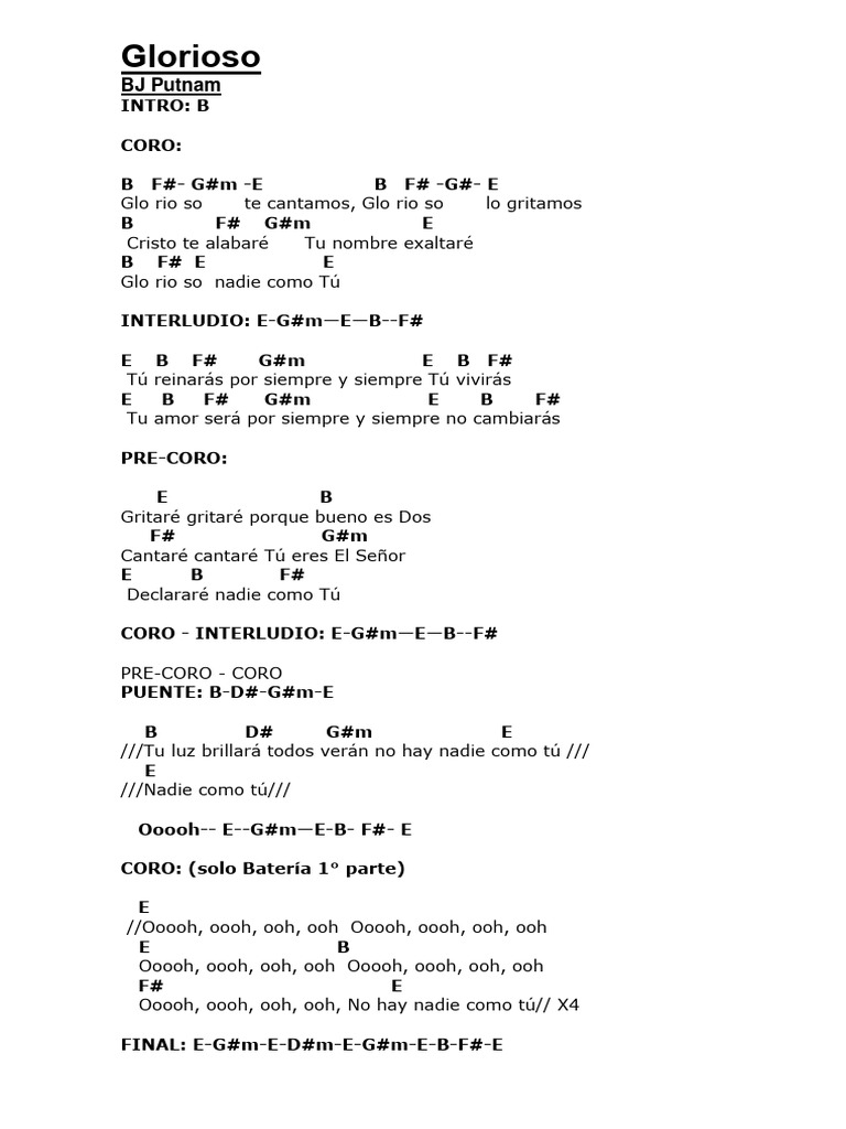 Acordes y letra de "Glorioso" | PDF