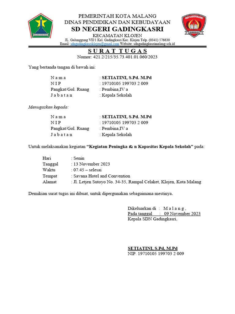 Contoh Surat Tugas | PDF