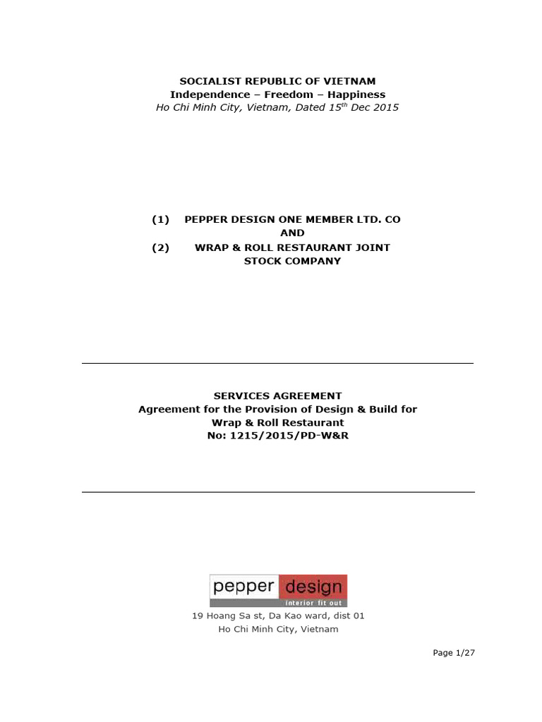 Contract of Design&Build For Wrap & Roll Restaurant - PD151215 - E - R3 ...