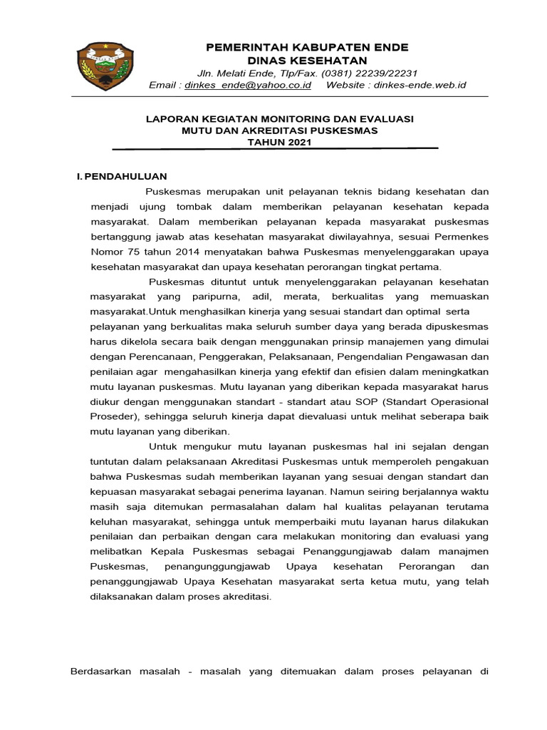 Laporan Kegiatan Monev Mutu Dan Akreditasi 2021 | PDF