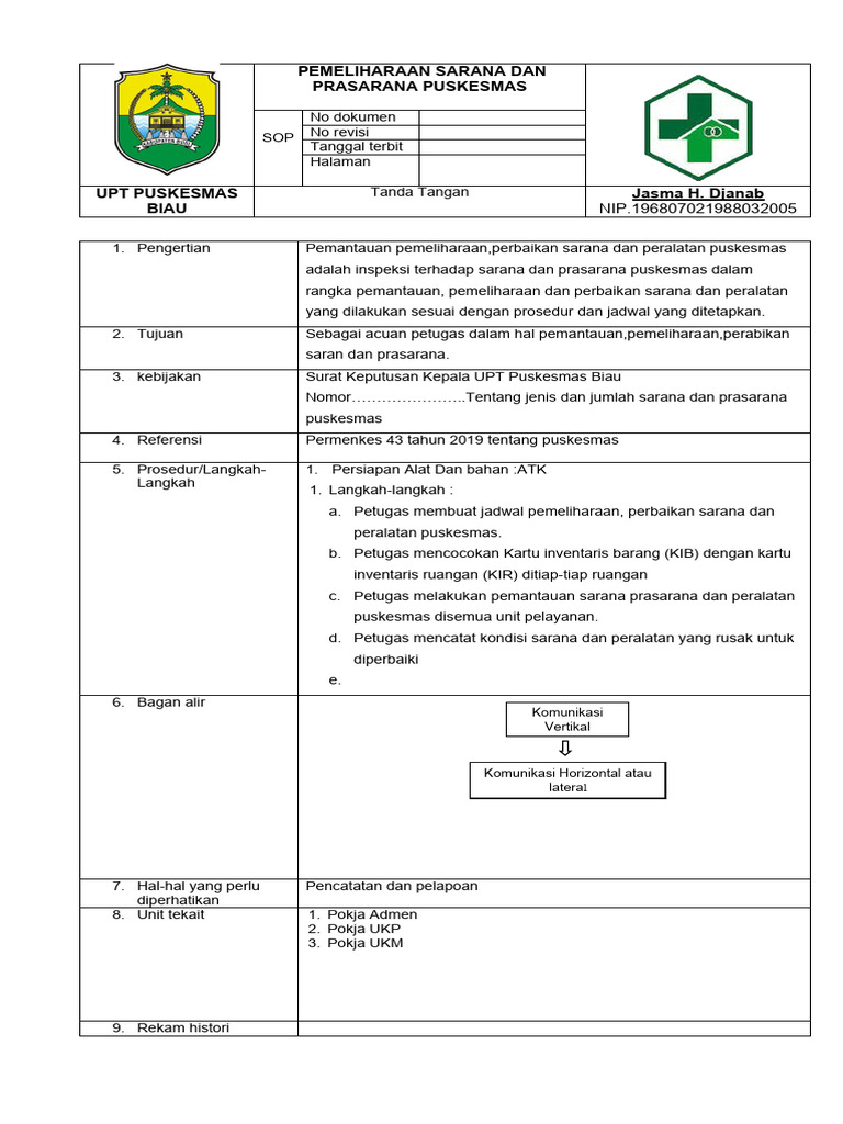 Sop Pemeliharaan Sarana Prasarana | PDF
