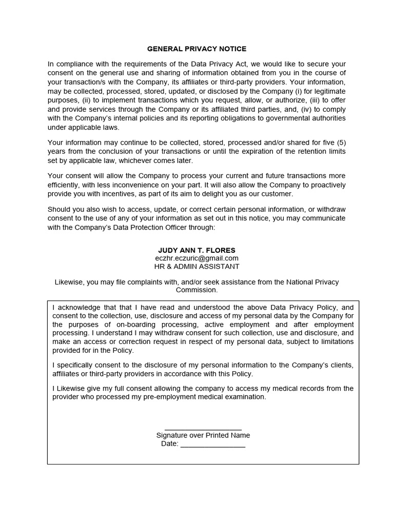 Data Privacy Notice - Data Subject Consent Form | PDF | Privacy | Consent Data Privacy Notice - Data Subject Consent Form | PDF | Privacy | Consent