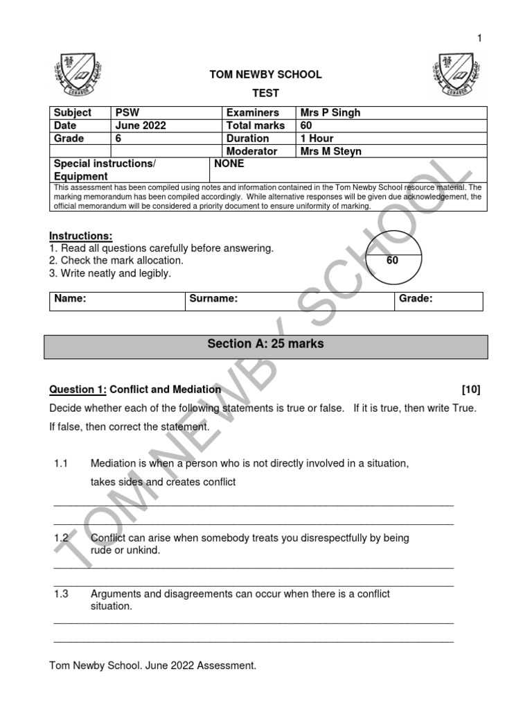 Grade 6 Life Skills June Assessment | PDF | Funeral