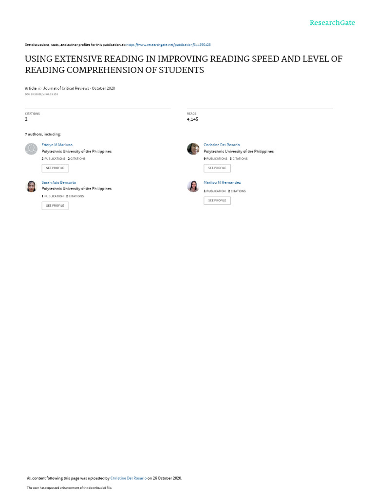 (V) 2020-Using Extensive Reading in Improving Reading Speed and Level of Reading Comprehension ...