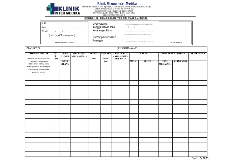 Formulir Terapi Cairan Inter Medika | PDF