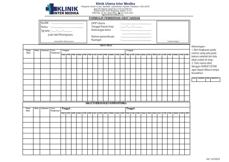 Formulir Pemberian Obat Harian | PDF