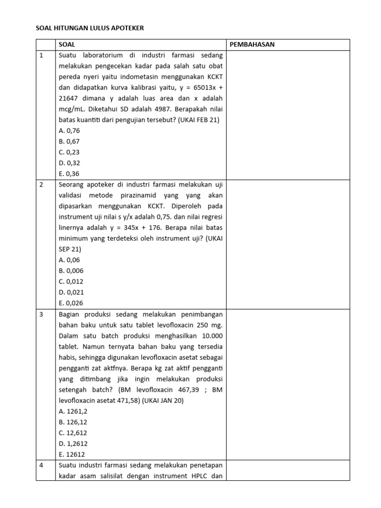 Soal Hitungan Lulus Apoteker | PDF