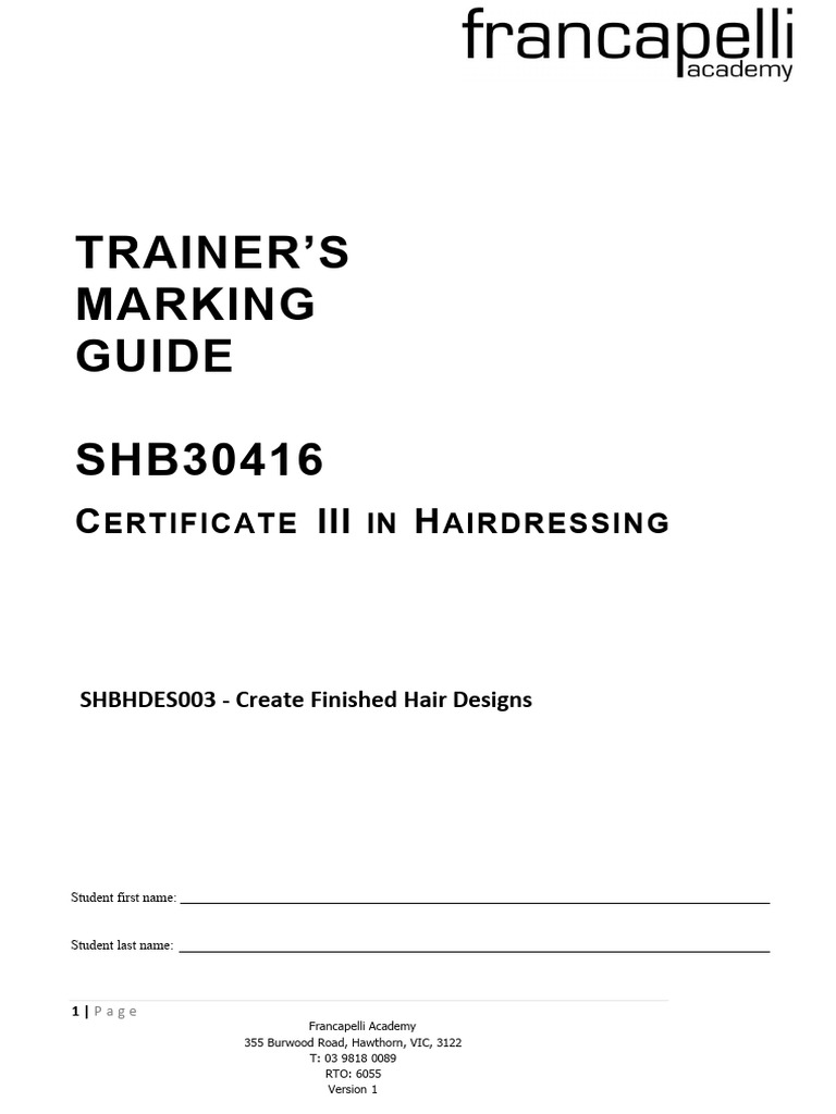 Hairdressing Assessment Guide SHBHDES003 | PDF | Hairstyle | Hair