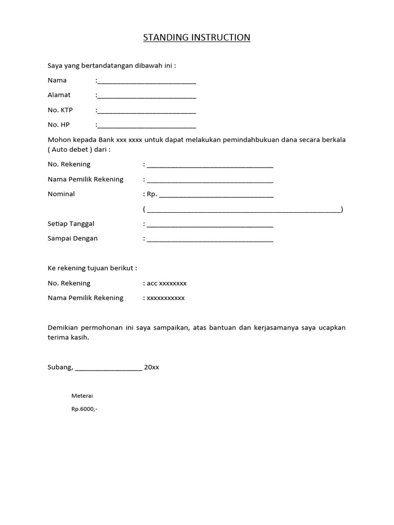 Standing Instruction Format | PDF