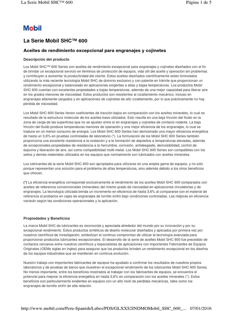 Mobil SHC 600 Series | PDF | Rodamiento (Mecánico) | Engranaje