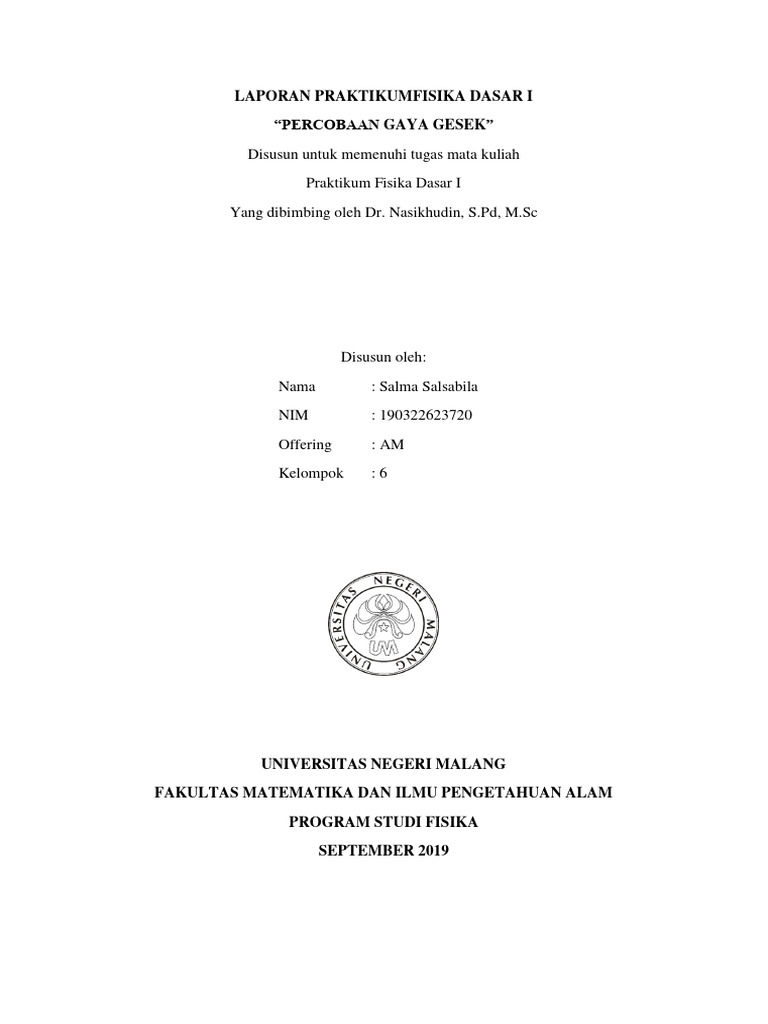 LAPORAN PRAKTIKUM - Gaya Gesek | PDF | Sains & Matematika