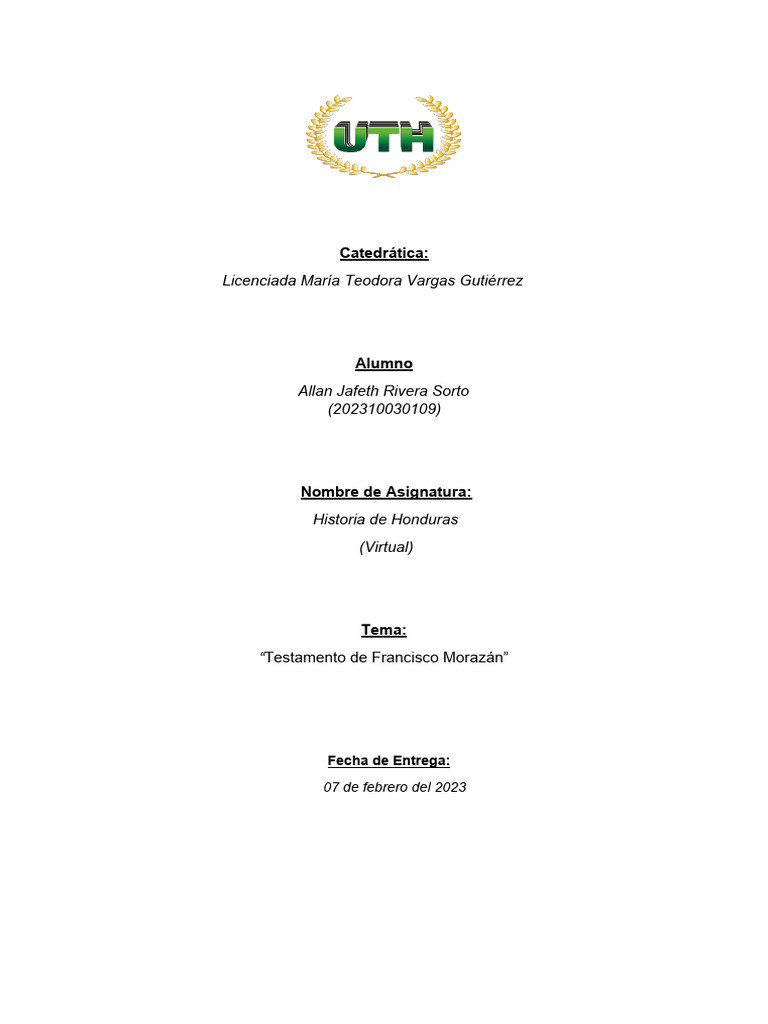 Testamento de Francisco Morazán. Allan Jafeth Rivera Sorto. | PDF ...