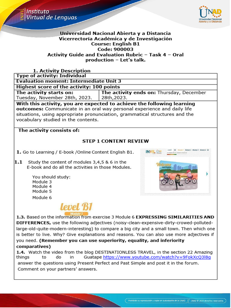 Activities Guide and Evaluation Rubric - Unit 3 - Task 4 - Oral ... Activities Guide and Evaluation Rubric - Unit 3 - Task 4 - Oral ...