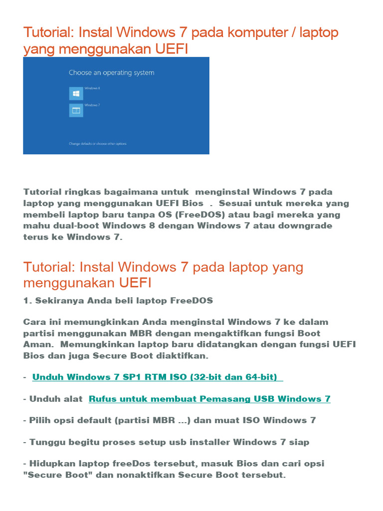 Instal Windows 7 Pada Laptop Yang Menggunakan UEFI | PDF | Game & Aktivitas | Komputer