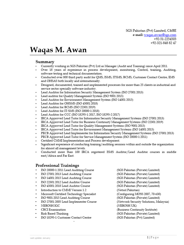 Waqas Awan - Resume | PDF | Quality Management System | Quality Management