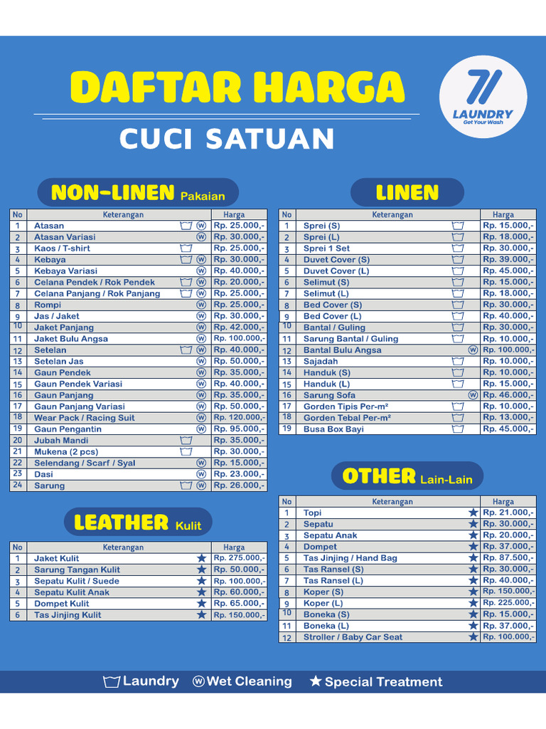 Pricelist Laundry Satuan | PDF